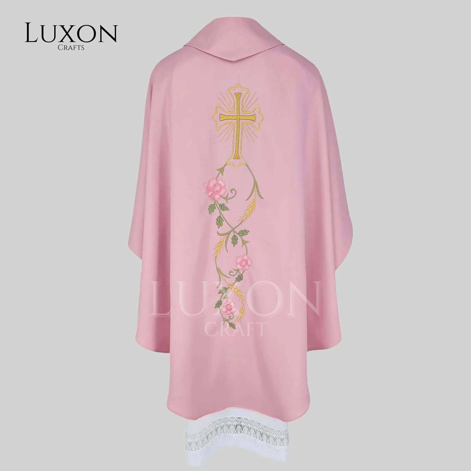 Handmade Pink Chasuble: Embroidered Cross, Floral Liturgical Vestment ...