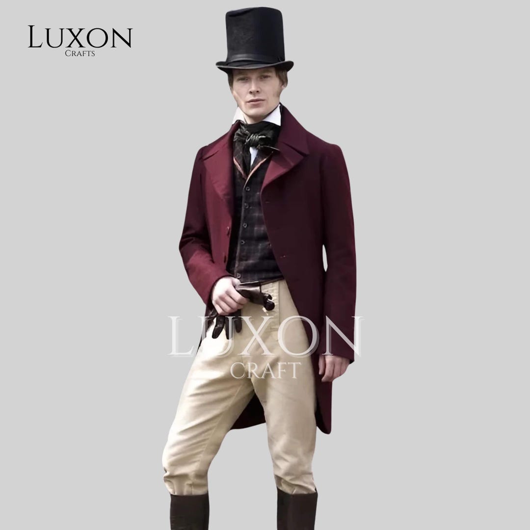 Regency Tailcoat Costume | Burgundy Men’s Frock Coat | Bridgerton ...