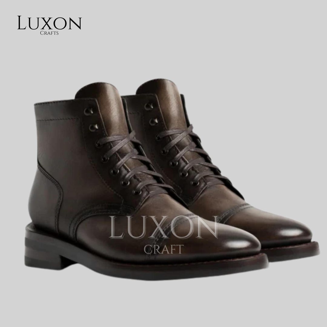 Handmade Dark Jasper Leather Cap‑toe Boots – Custom Goodyear‑welted ...