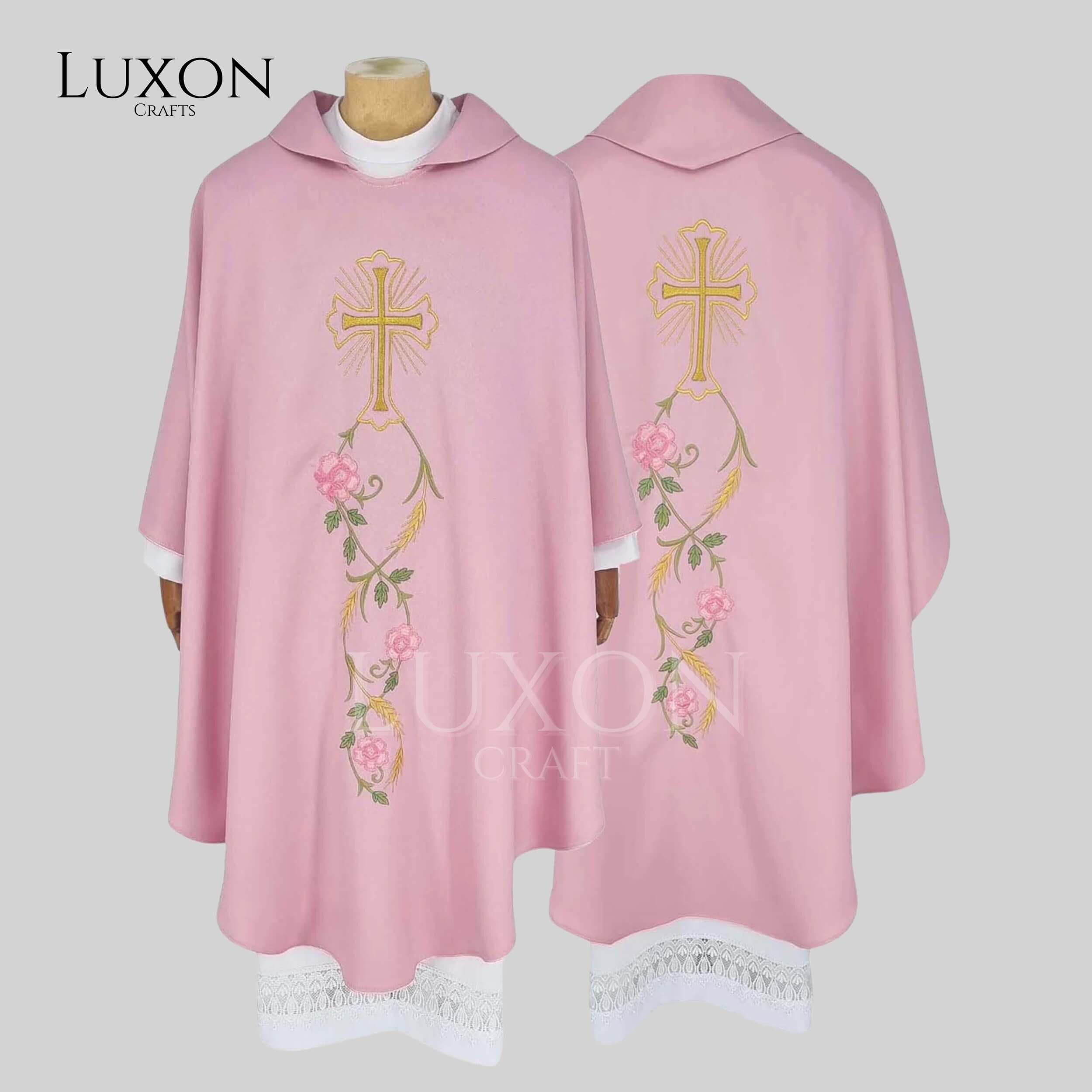 Handmade Pink Chasuble With Embroidered Cross and Floral Design ...
