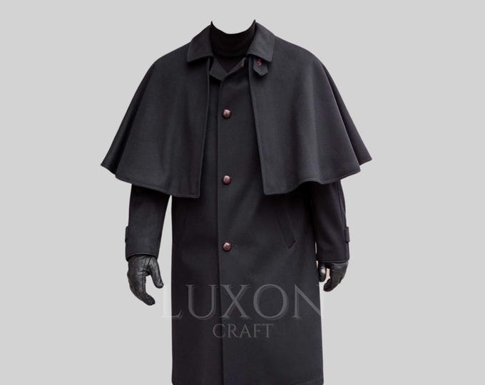 Men's Black Wool Inverness Cape Coat - Victorian Overcoat With ...