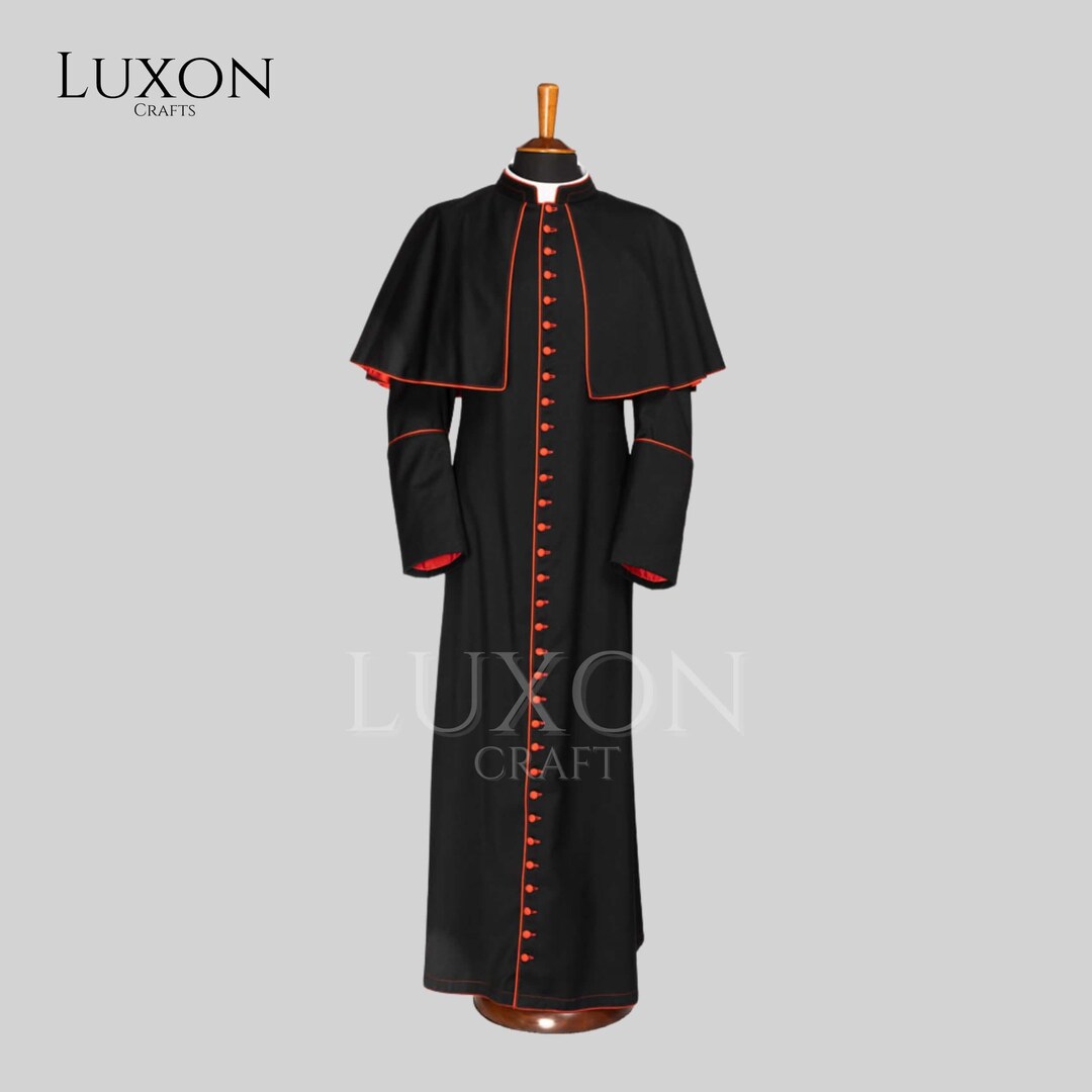 Custom Black Clergy Cassock With Red Trim | Tailored Liturgical ...