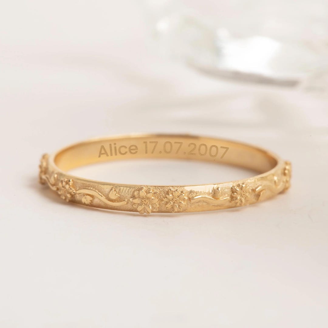 July Birth Flower Ring — Lotus Solid Gold Band • 10K/14K/18K ...