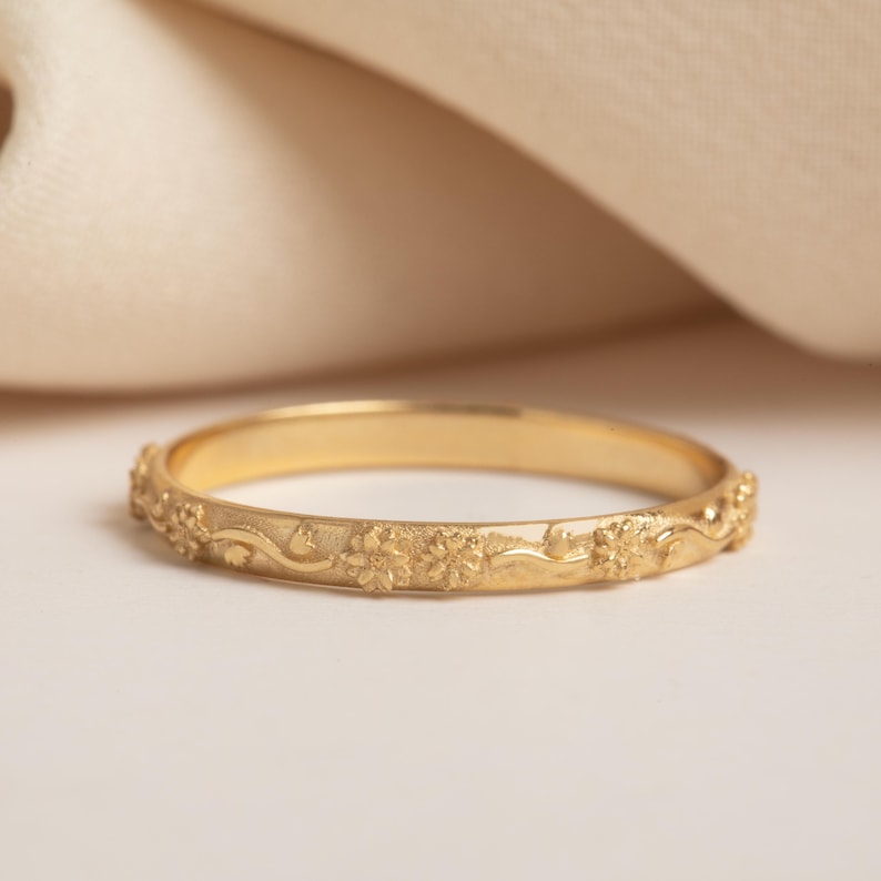 Lotus Flower Relief Ring in Solid Gold — 10K/14K/18K • Yellow/rose ...
