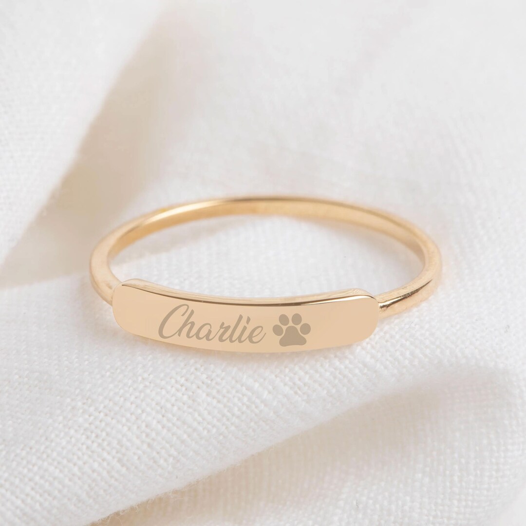Paw Print Ring in Solid Gold, 10k 14k 18k Pet Memorial Ring, Dog or Cat ...