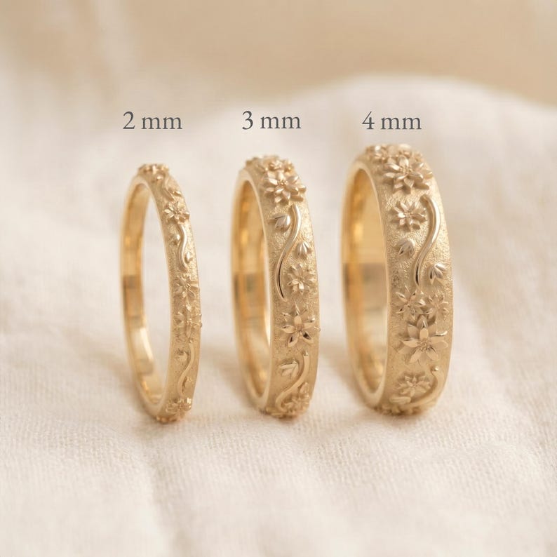 Lotus Flower Relief Ring in Solid Gold — 10K/14K/18K • Yellow/rose ...