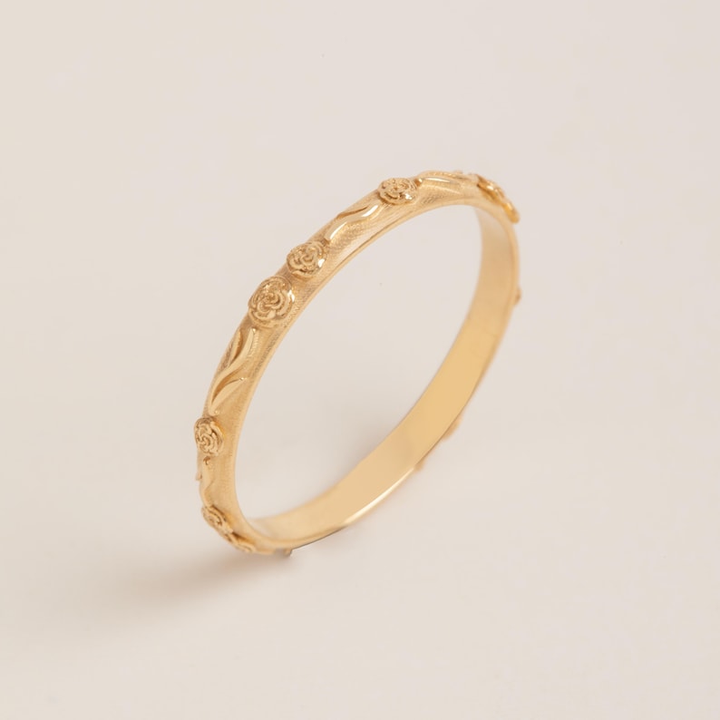 Art Nouveau Carnation Ring – January Birth Flower Band • Solid 10K/14K ...