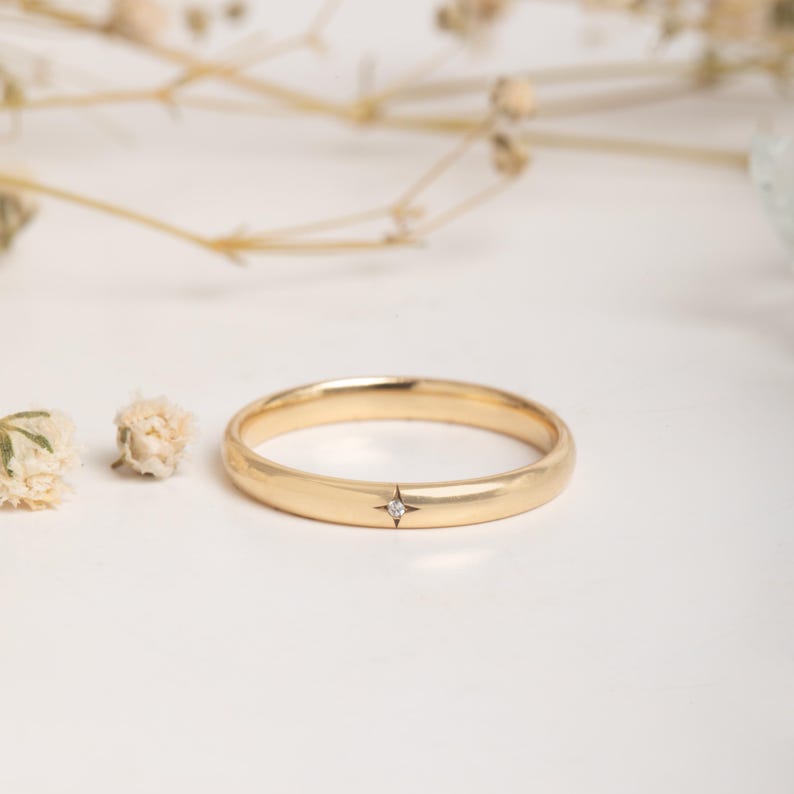 Solid Gold Star-set Diamond Ring – Flat or Domed Classical Band Ring ...