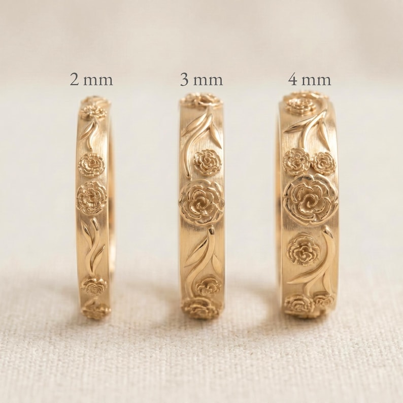 Solid Gold Carnation Ring – January Birth Flower • 10K/14K/18K • Yellow ...