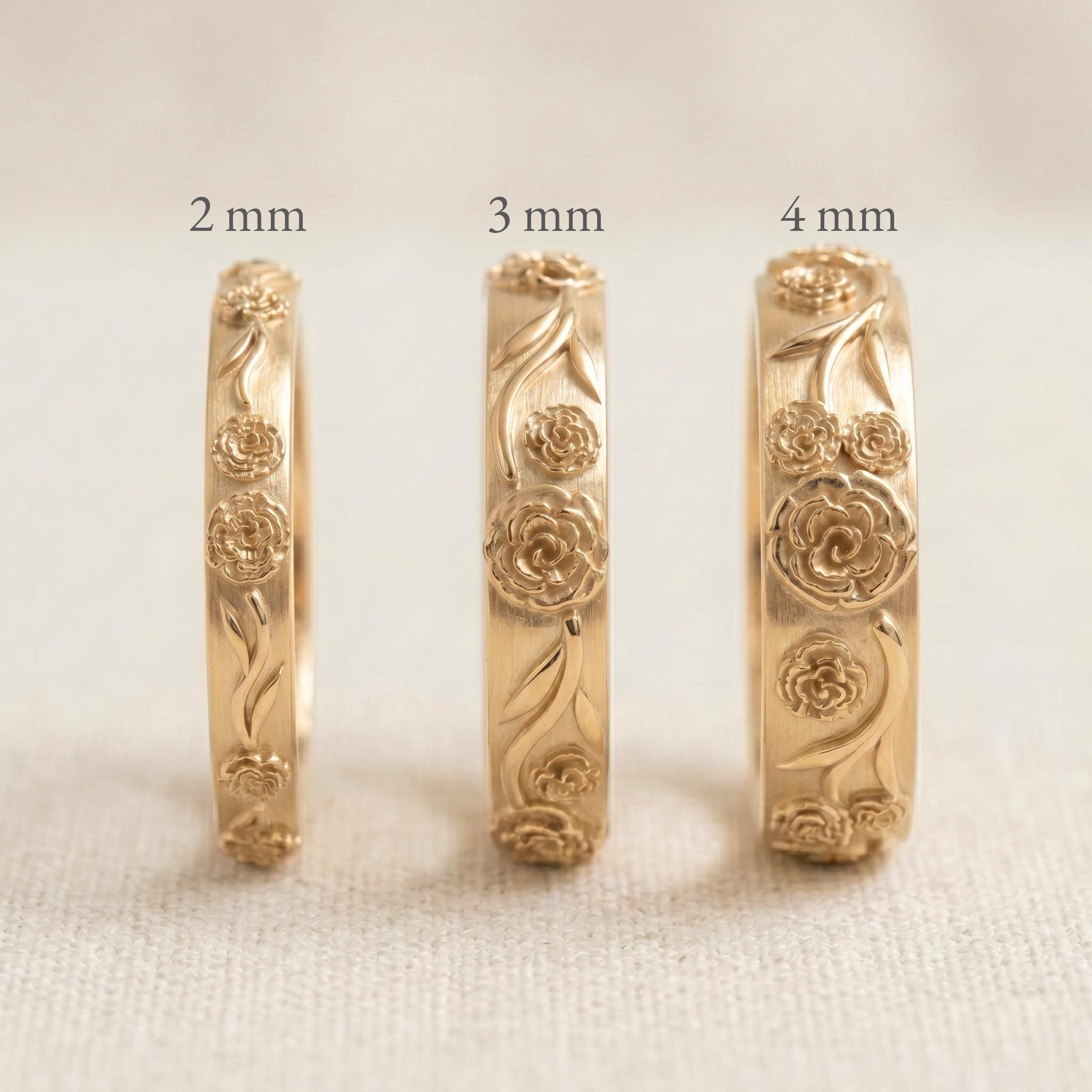 Solid Gold Carnation Ring – January Birth Flower • 10K/14K/18K • Yellow ...