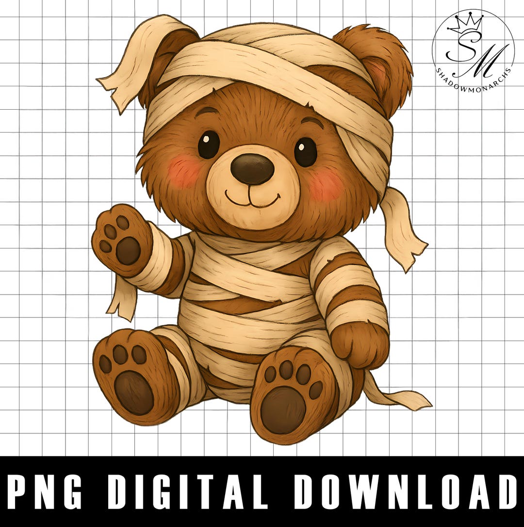 Halloween Mummy Bear PNG – Cute Spooky Teddy Clipart, Sublimation PNG ...