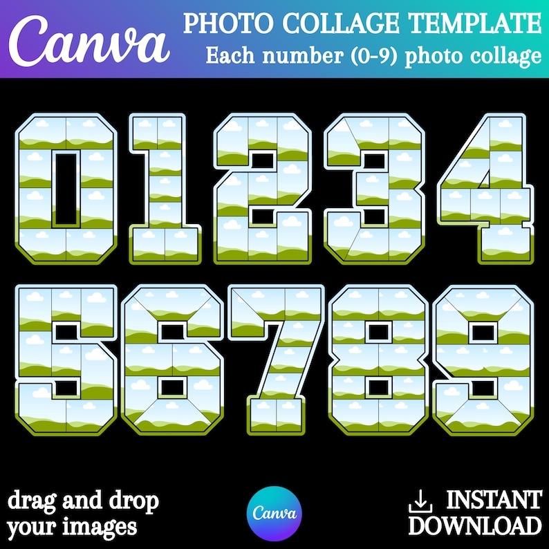 Sport numbers photo collage, canva template, editable, canva collage ...