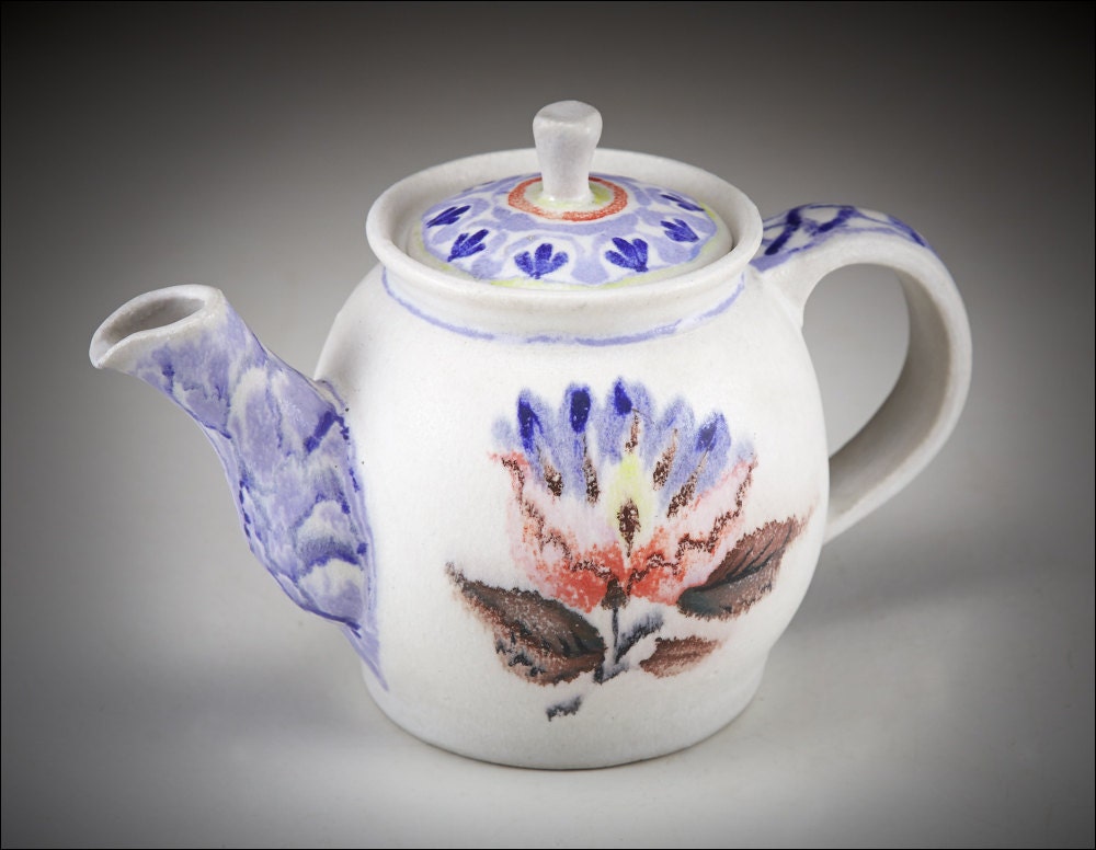 Ceramic Tea Set Red White and Blue Wheel Thrown and Hand - Etsy