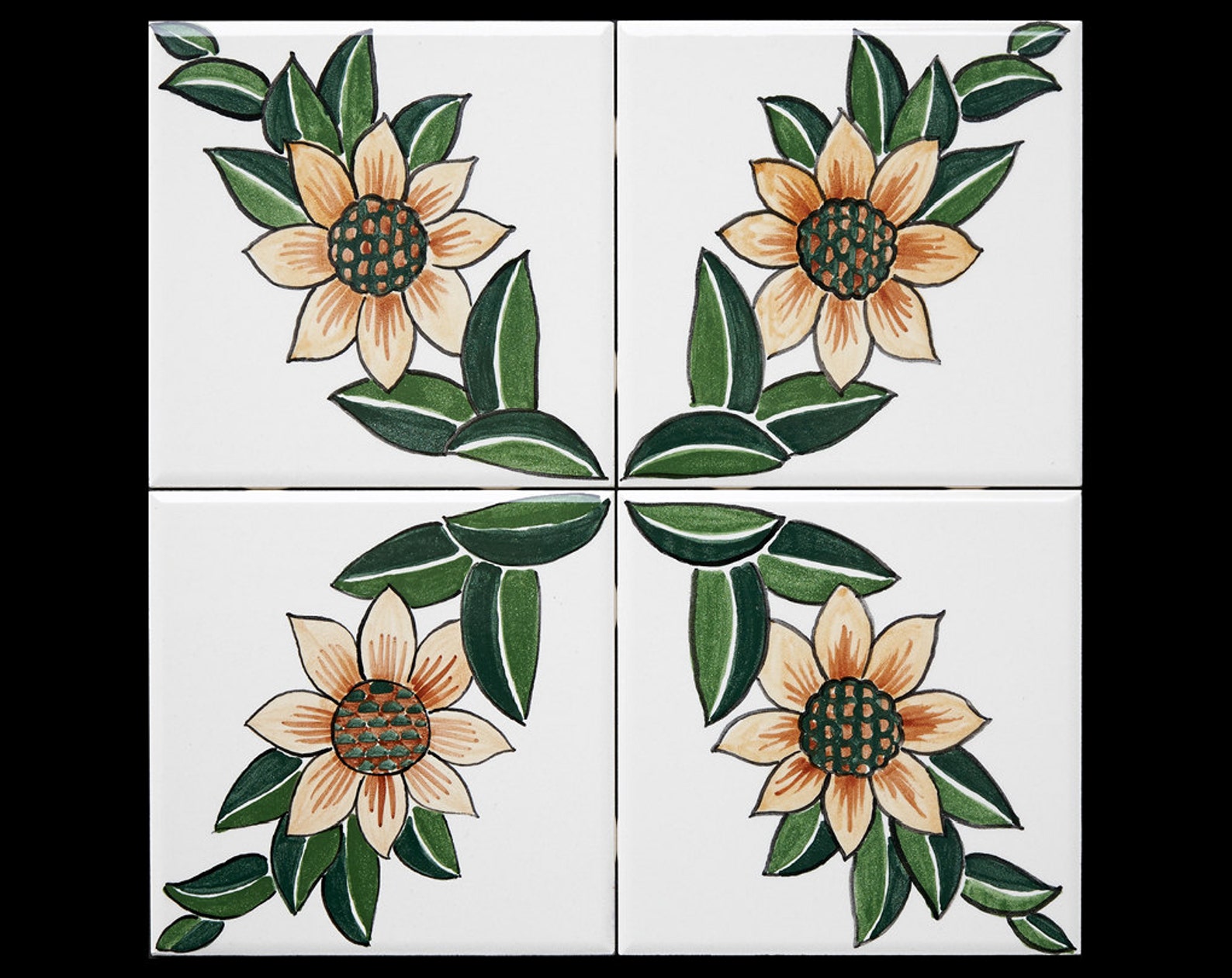 Set of 4 Ceramic Tiles - Sunflowers - Hand Painted by Artist Boris ...