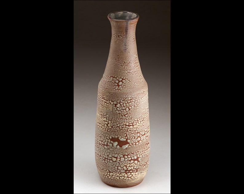 Handmade Ceramic Vase With Long Neck - Ghost White on Terracotta - by ...