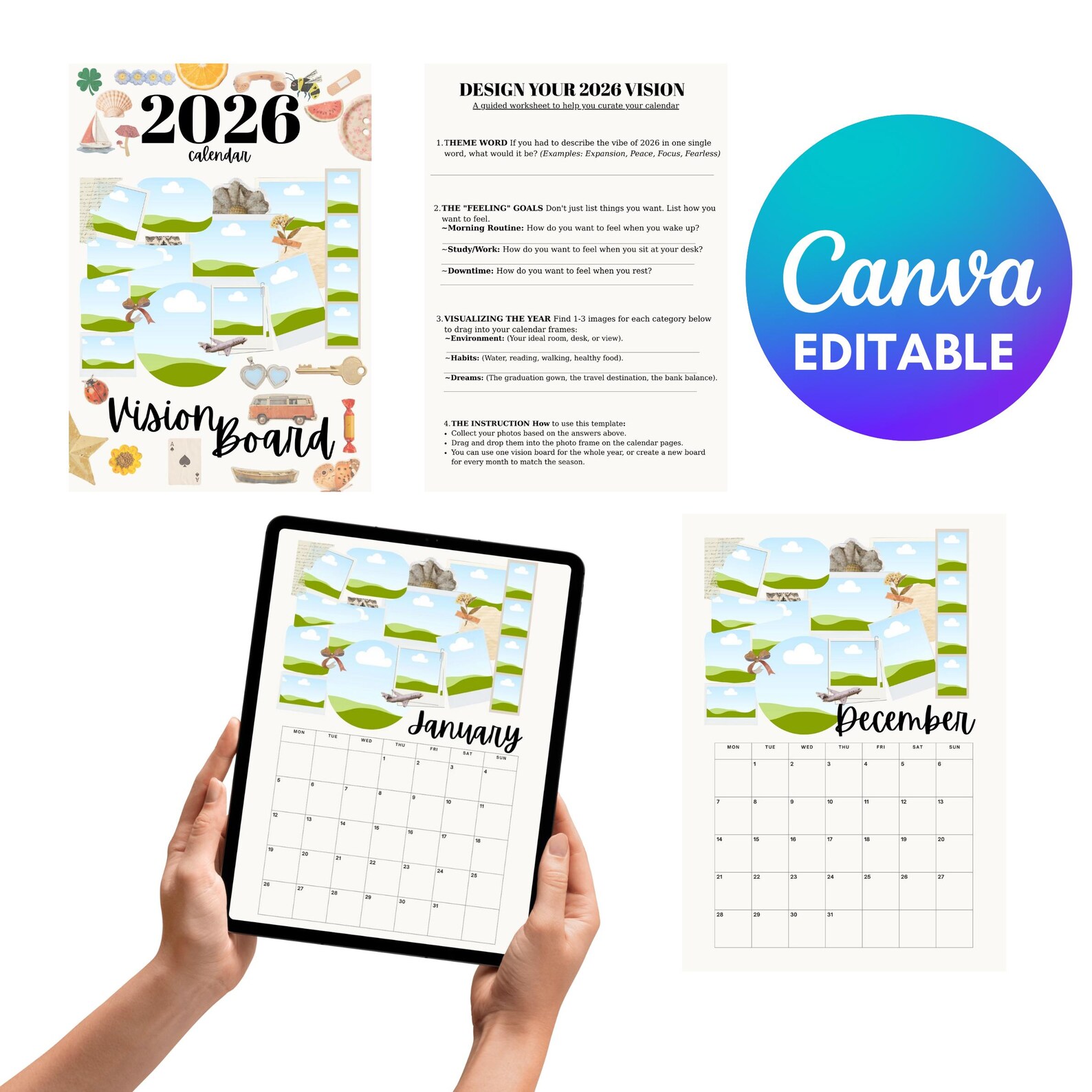 2026 Editable Vision Board Calendar | Customizable Canva Template ...