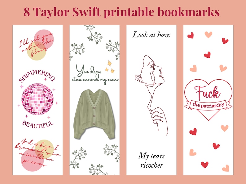 Taylor Swift Printable Bookmarks Bundle, Digital Printable Bookmarks ...