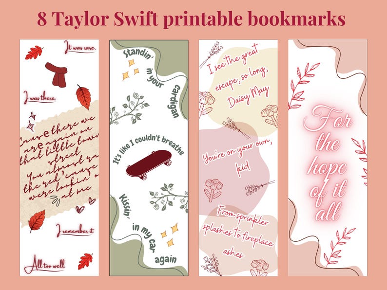 Taylor Swift Printable Bookmarks Bundle, Digital Printable Bookmarks ...