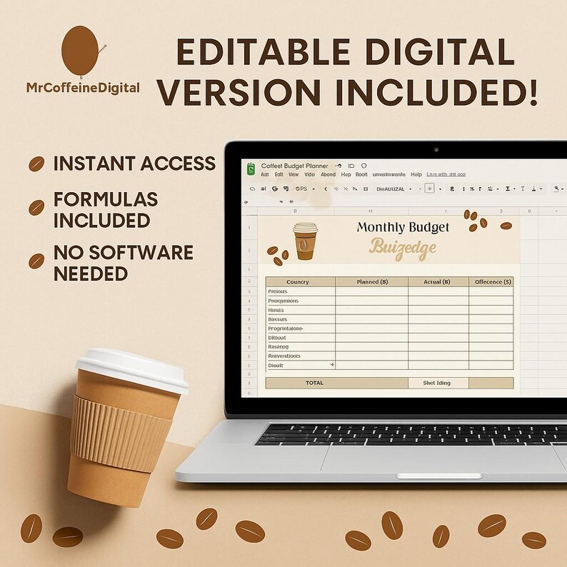 Printable Budget Planner | Coffee-themed Finance Tracker | Editable PDF ...