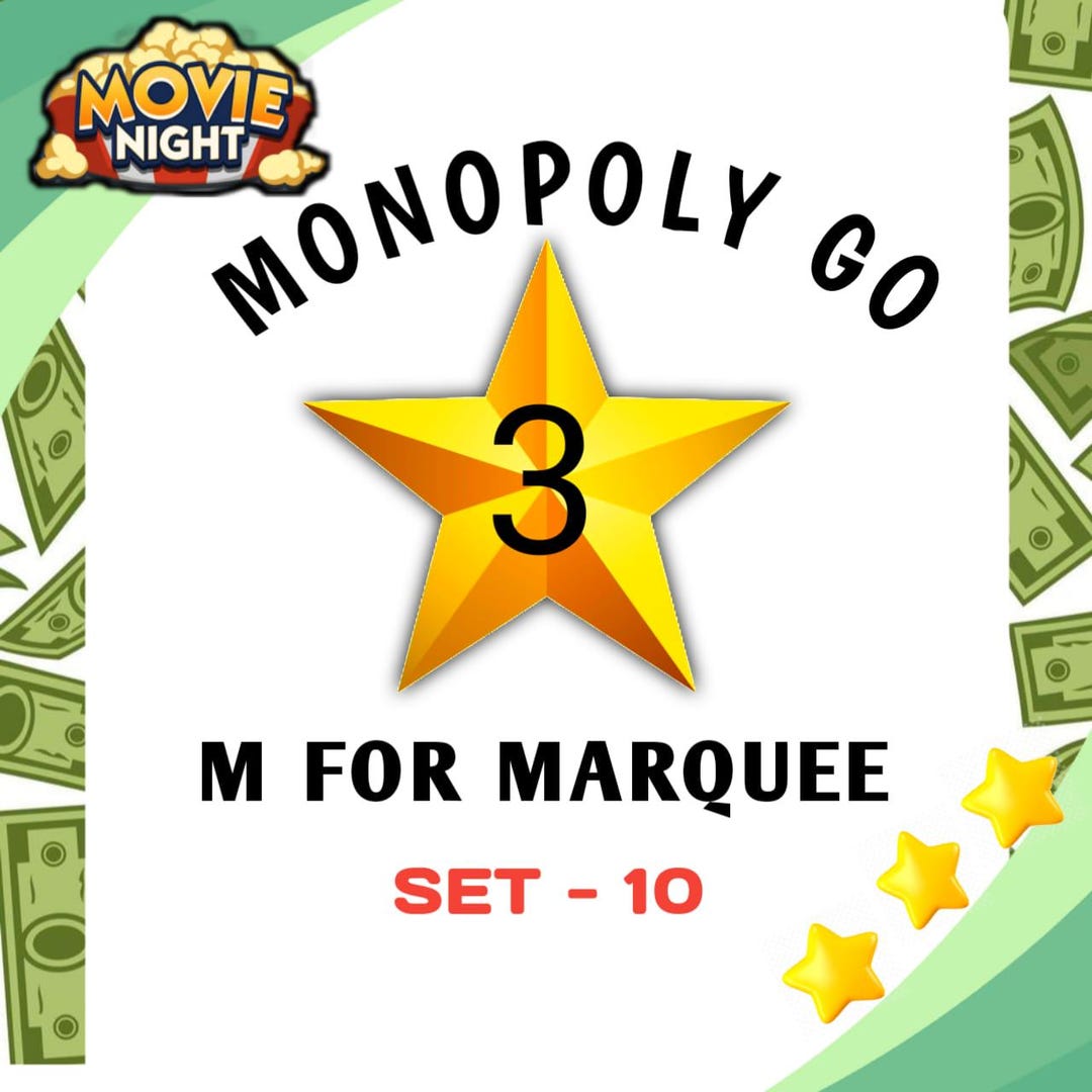 Monopoly_go 3 Star Sticker - M FOR MARQUEE - SET 10 - Etsy