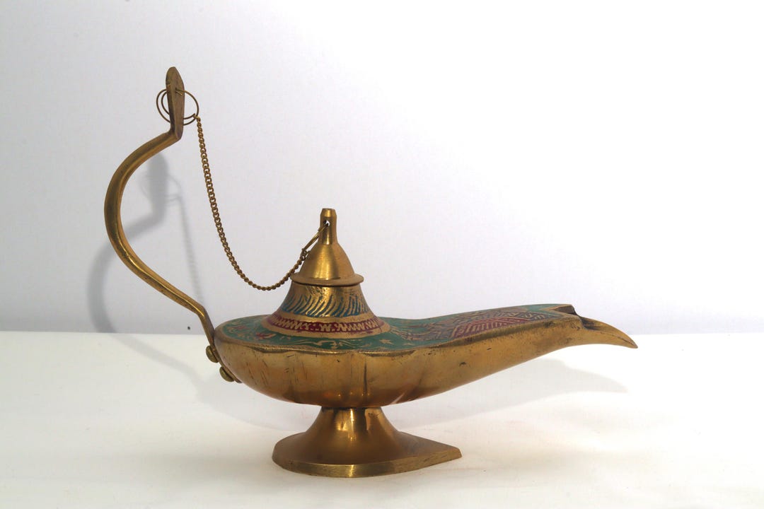 Vintage Brass Aladdin Genie Lamp With Intricate Engravings and Chain ...