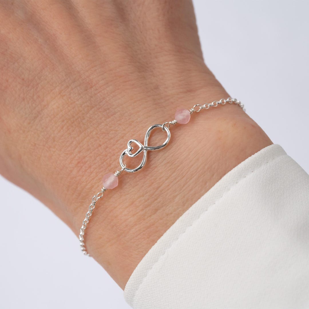 Infinity Heart Rose Quartz Bracelet, Unique Gift for Her, Friendship ...