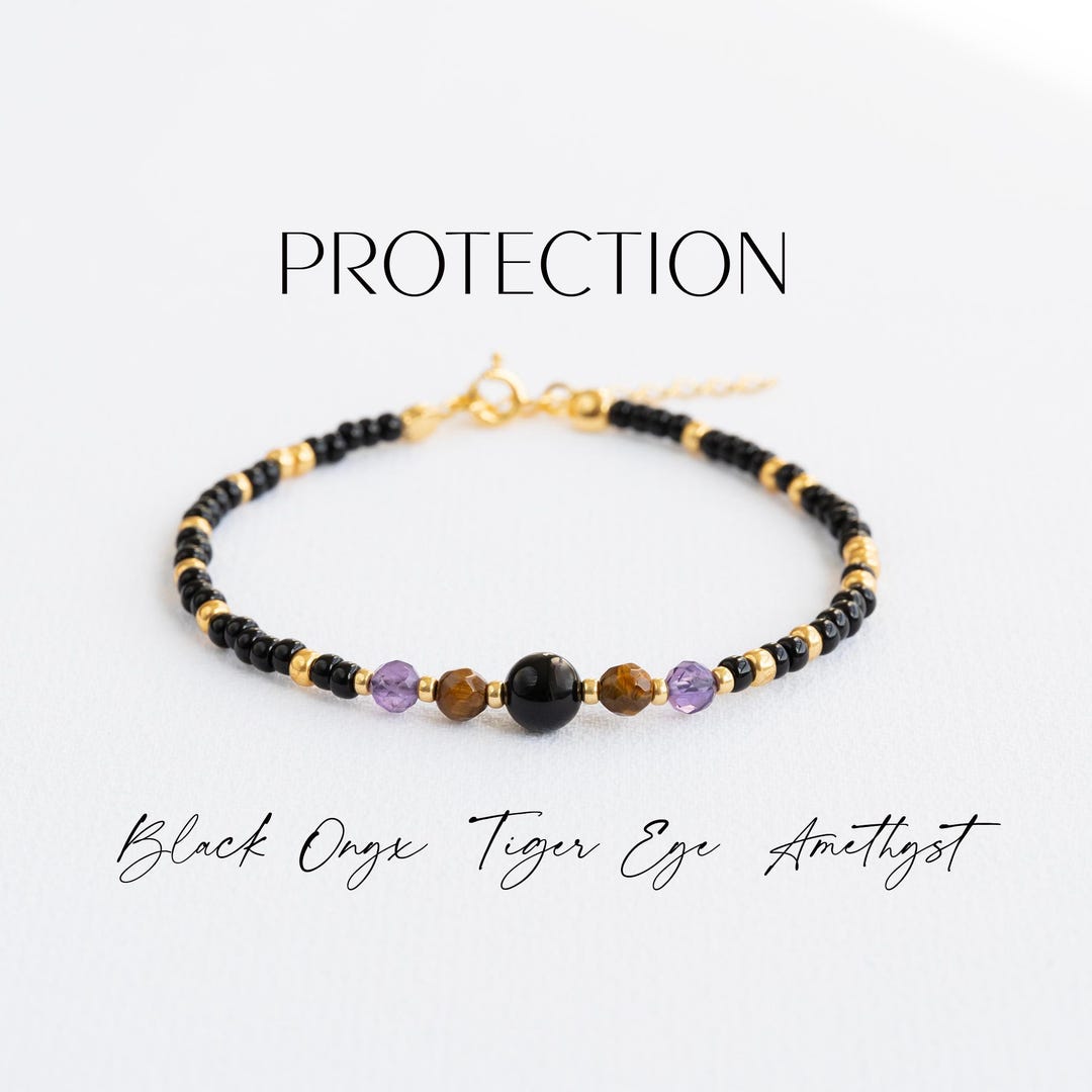 Crystal Protection Bracelet: Onyx, Tiger Eye & Amethyst - 24K Gold ...