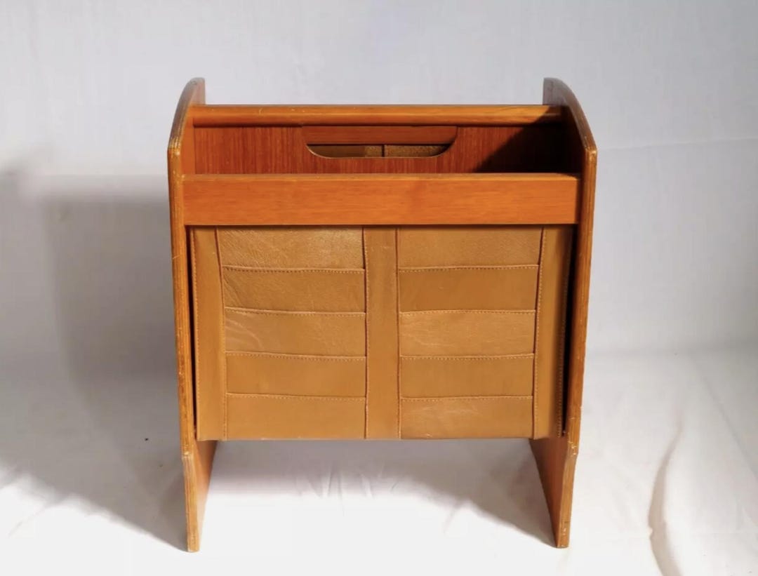 Mid Century Modern Danish Teak Wood and Leather Vintage Magazine Rack ...