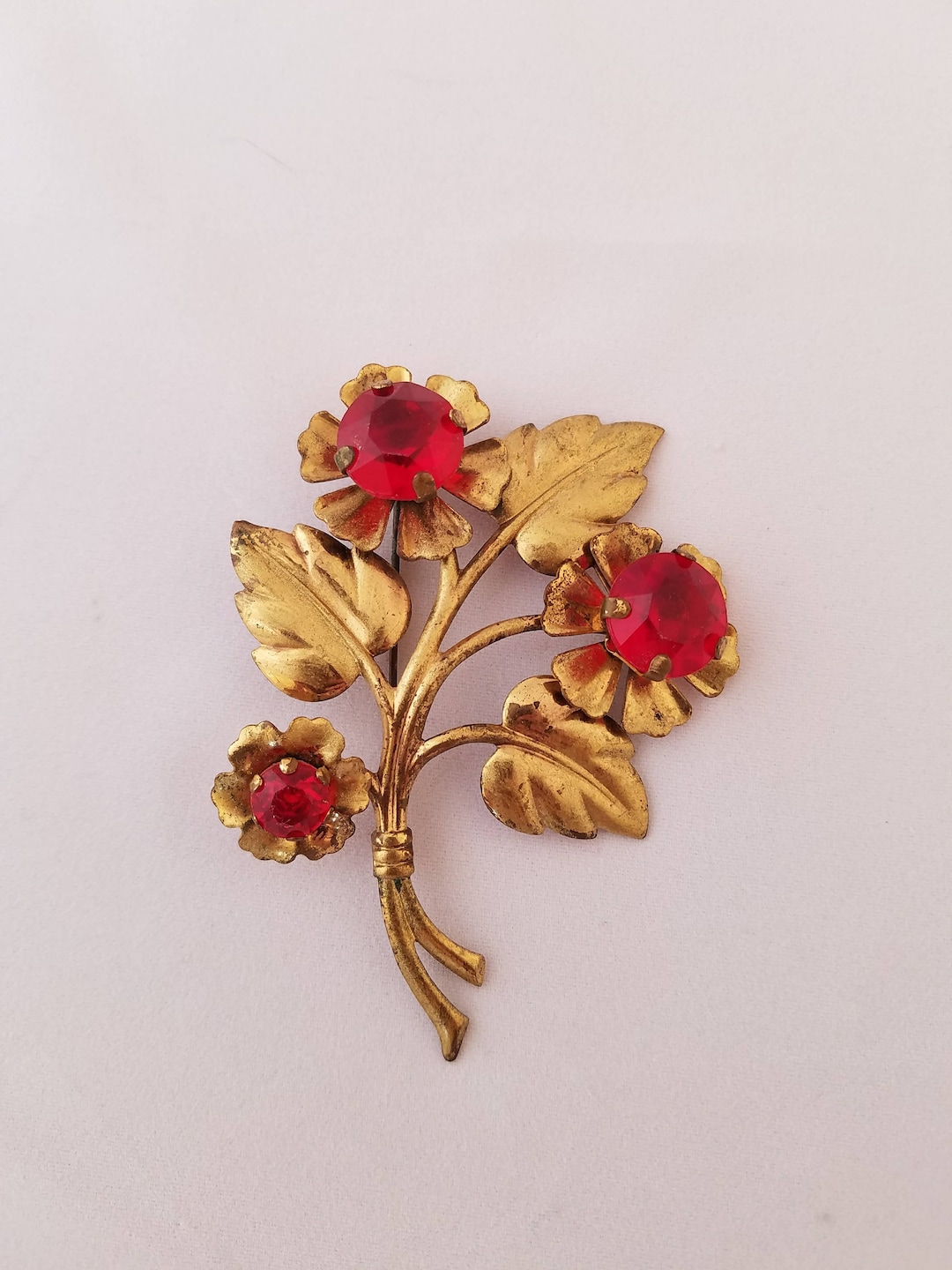 Vintage Jeweled Metal Brooch - Etsy