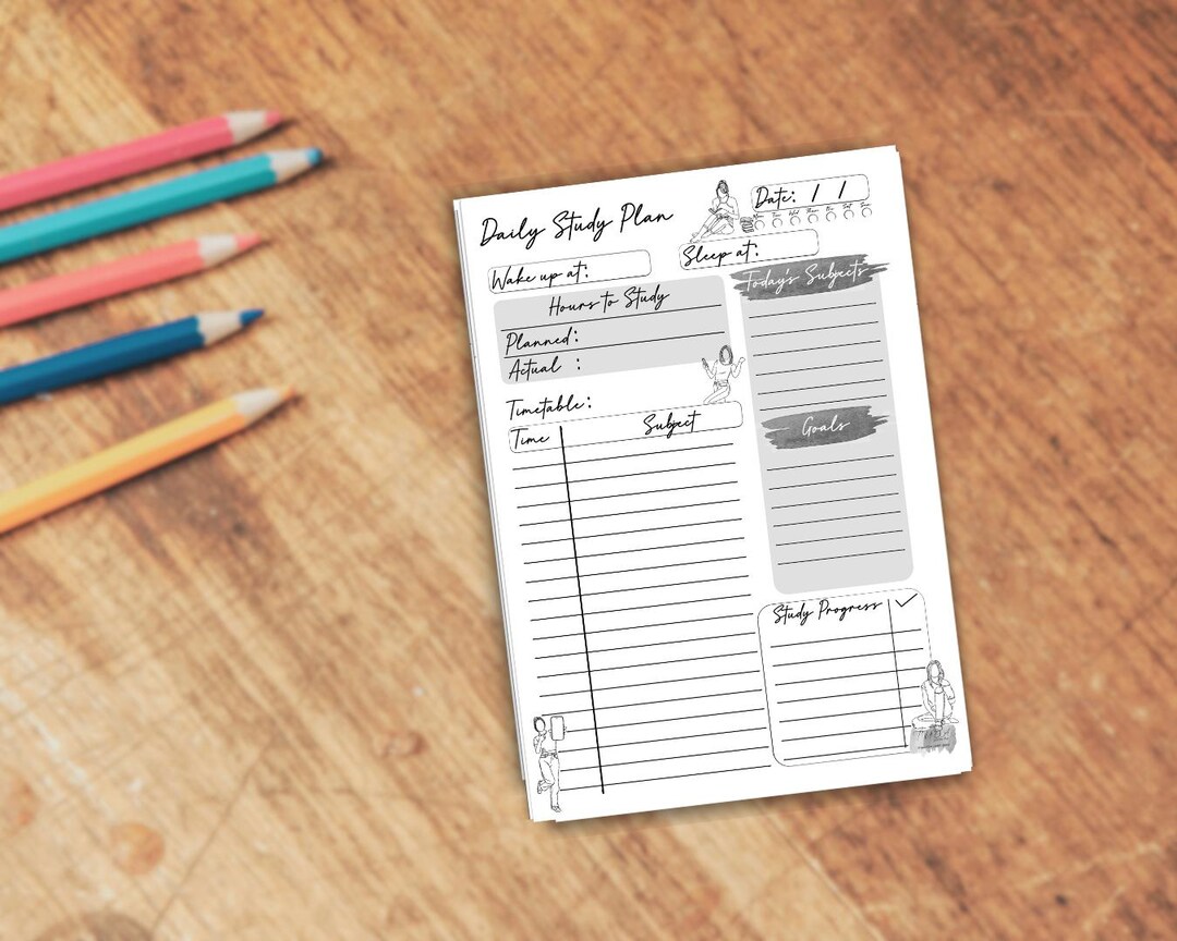 Printable Daily Study Planner A4 Teen Girl Themed Line Illustration ...