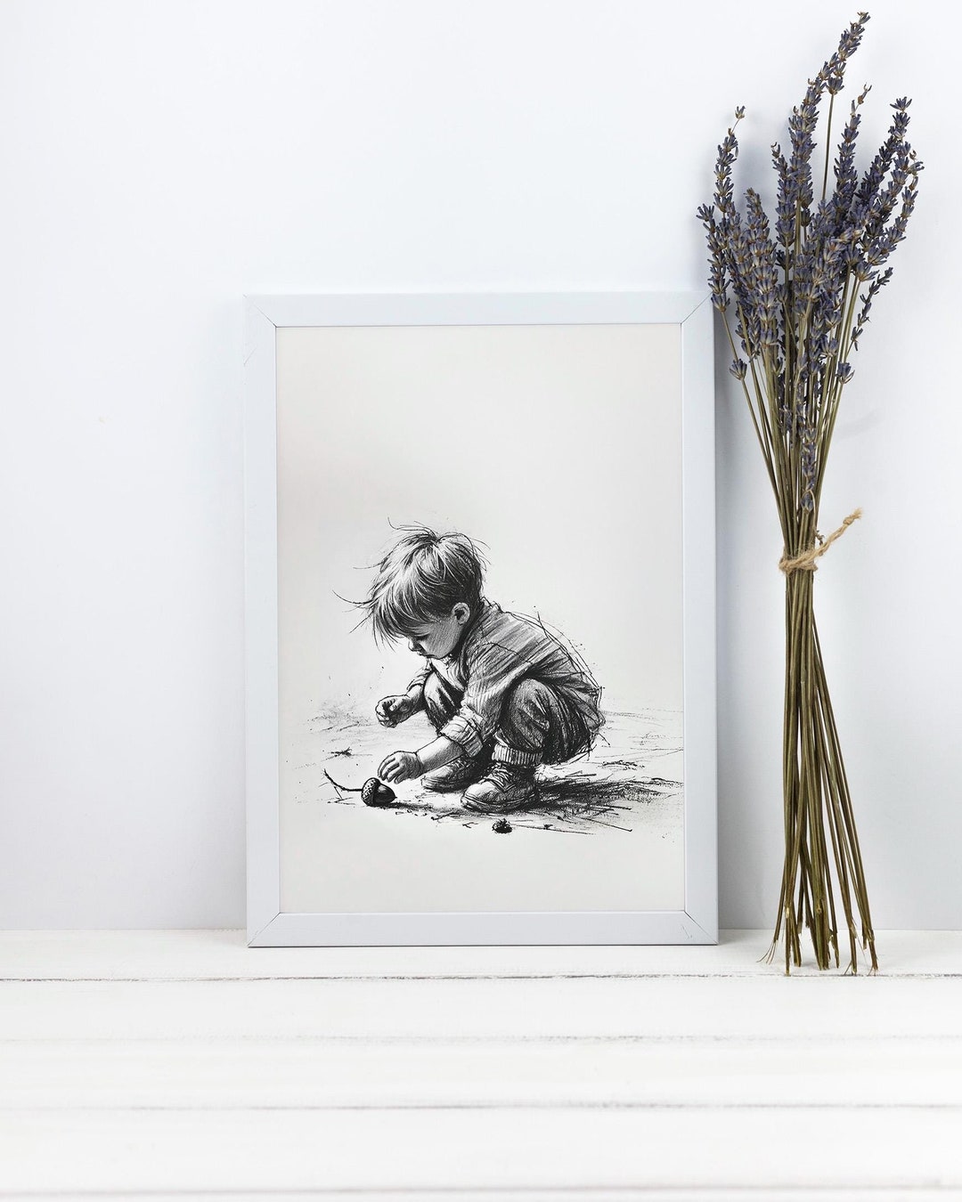 The Boy and Acorn Digital Download Printable Decor Charcoal Sketch ...