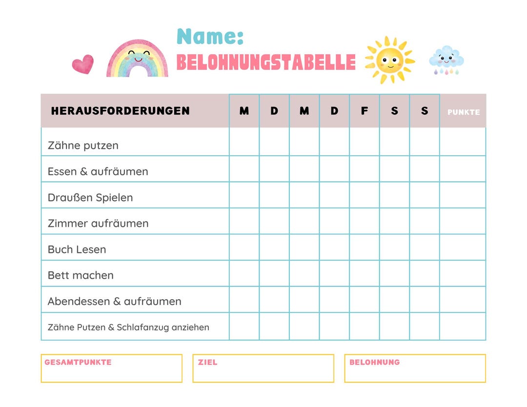 Reward Chart, Children, Points, Challenge, Reward System, Reward Plan ...