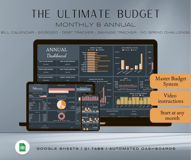 Dark Mode Budget Planner | Google Sheets, Debt & Savings Tracker ...