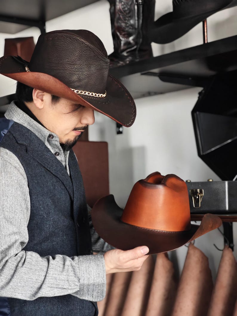Bison Skin Cowboy Hat Wild West Style Cowboy Hat Customizable Gifts Special Valentine's Day Gift ...