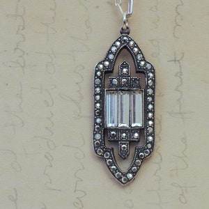 Antique Art Deco Paste Stone Pendant 925 Sterling Silver 1920s Silver ...
