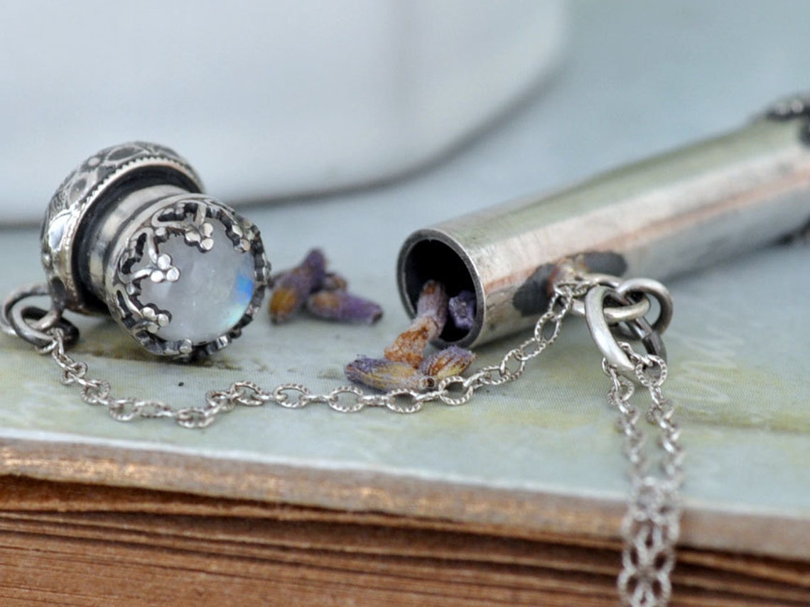 Sterling silver container necklace pill box tube locket | Etsy