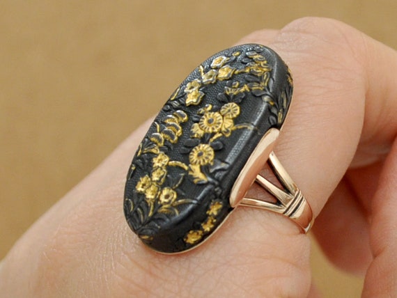 vintage find rare antique 10k gold Shakudo ring with … - Gem
