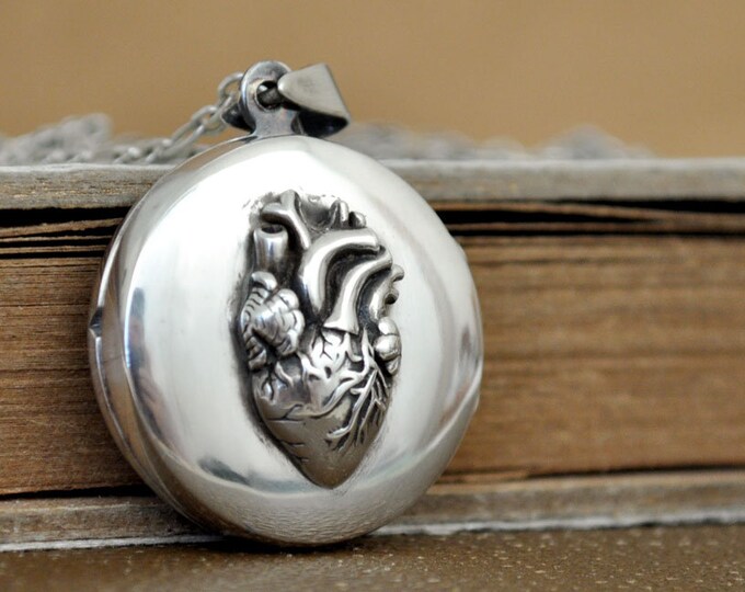 Sterling Silver Locket Necklace, Heart Locket, Anatomically Correct ...