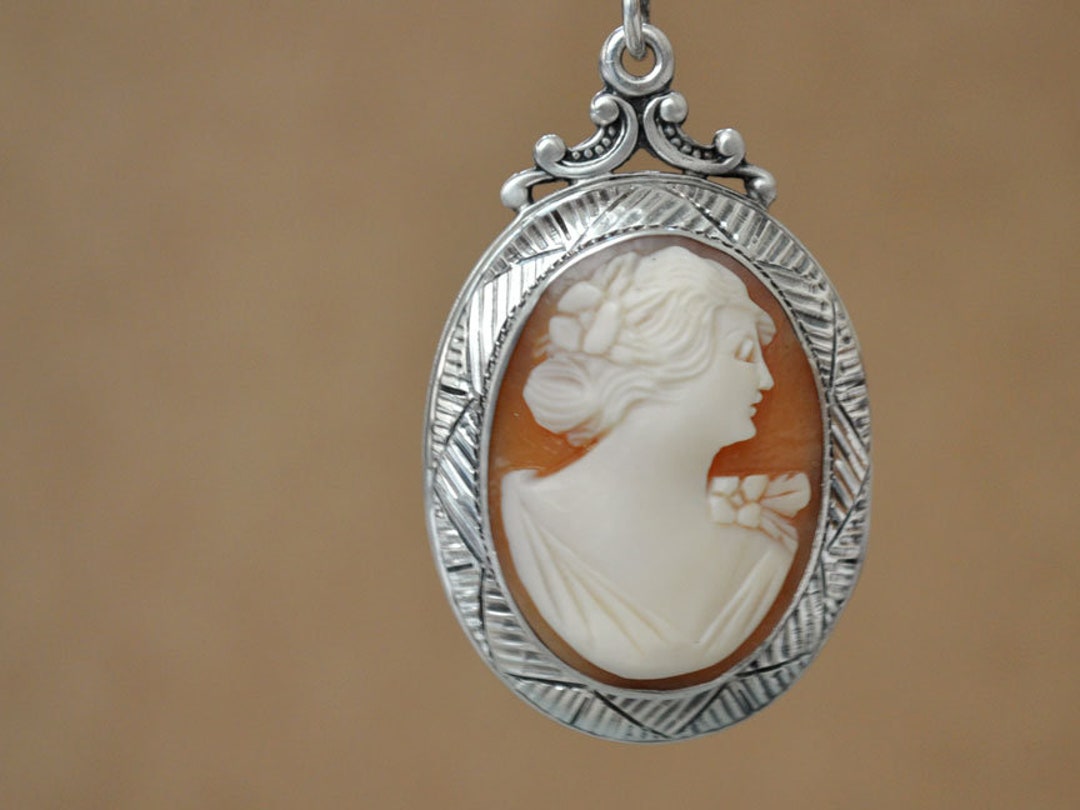 Silver Shell Cameo Locket Necklace Vintage 925 Sterling Silver Photo ...