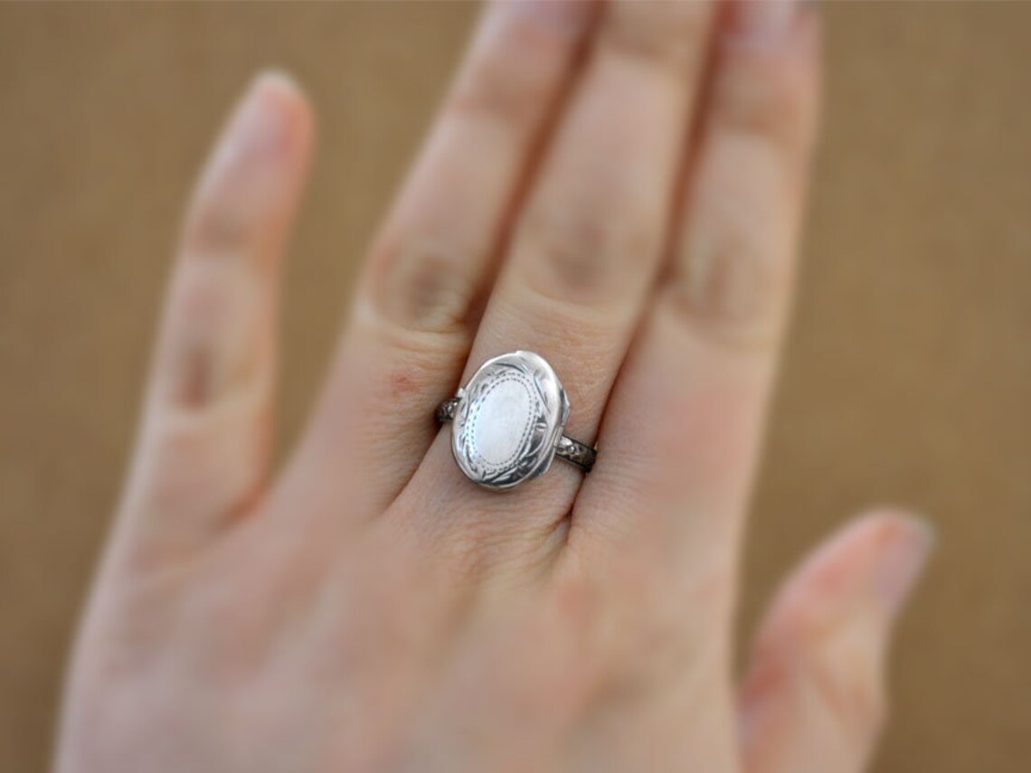 Handmade 925 sterling silver LOCKET RING hand made floral band | Etsy