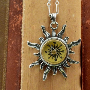 Silver Sun Compass Necklace Small Working Compass Charm Necklace Boho ...