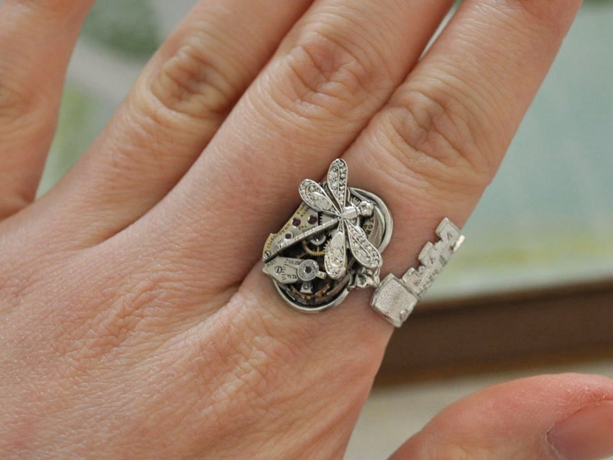 Steampunk Ring - Key to the Time Machine - Antique Silver Steampunk ...