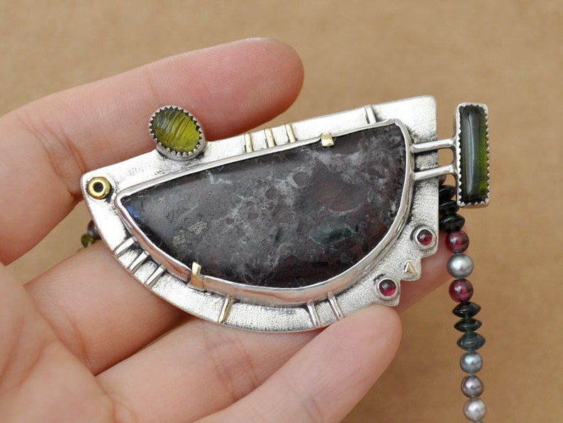 VINTAGE FIND Large Oversized Gemstone Sterling Silver Necklace - Etsy