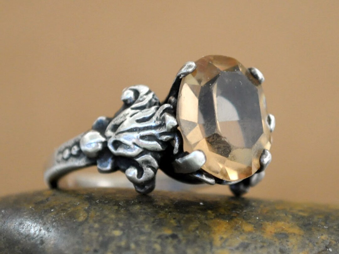 Rare Find Guglielmo Cini Floral Band Ring, Citrine Yellow Color Stone ...