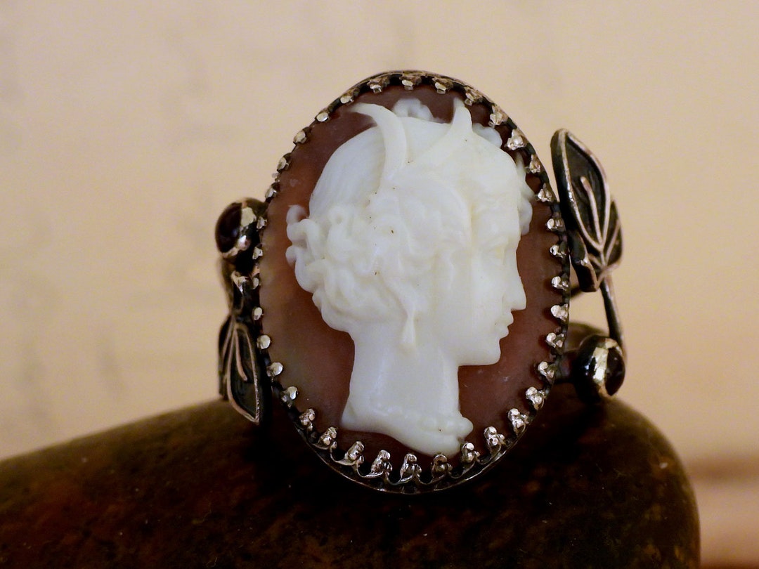 Silver Cameo Ring Victorian Lady Cameo Turquoise Ring Cocktail Ooak ...