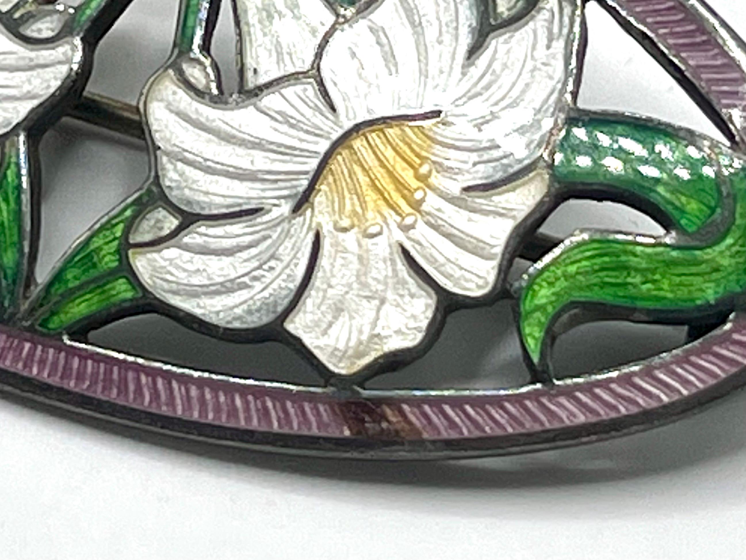 Easter Lily Flower Pin Victorian Antique Enamel 925 Sterling Silver ...