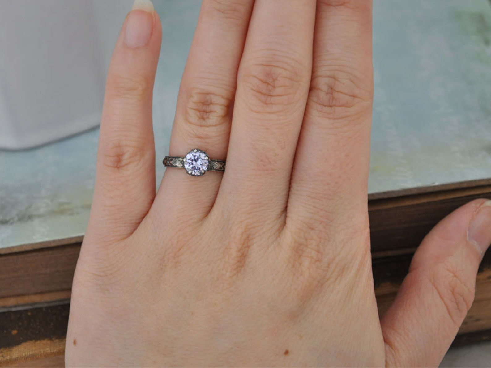 STERLING ALEXANDRITE RING Hand Made Floral Band Oxidized | Etsy