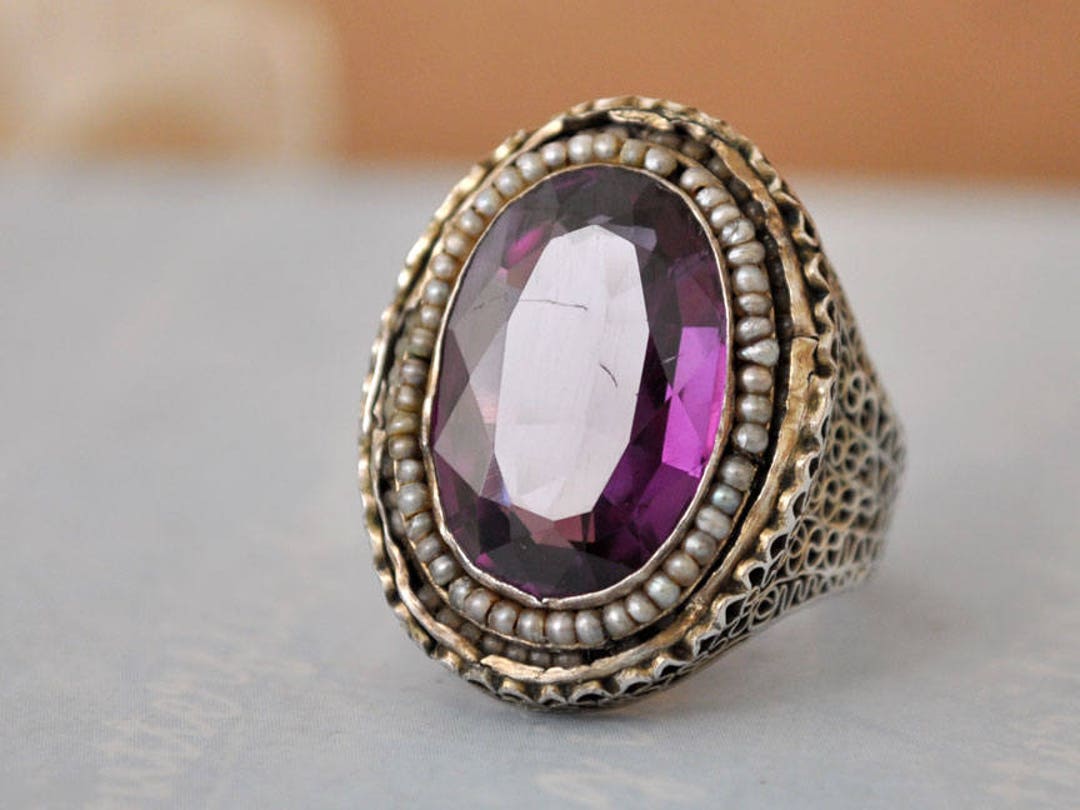 Sterling Silver Vintage Chinese Export Ring Amethyst Large - Etsy