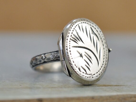 Handmade 925 sterling silver LOCKET RING hand made floral band | Etsy