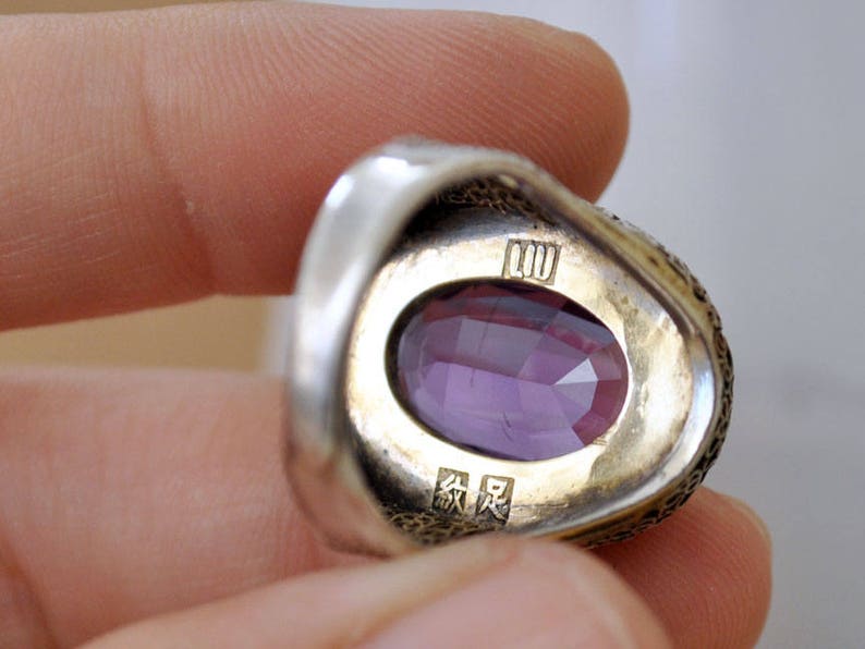 Sterling Silver Vintage Chinese Export Ring Amethyst Large - Etsy